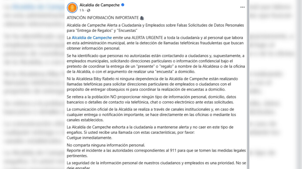 ALERTA LA COMUNA DE CAMPECHE SOBRE ESTAFA TELEFÓNICA A SU NOMBRE PARA ...